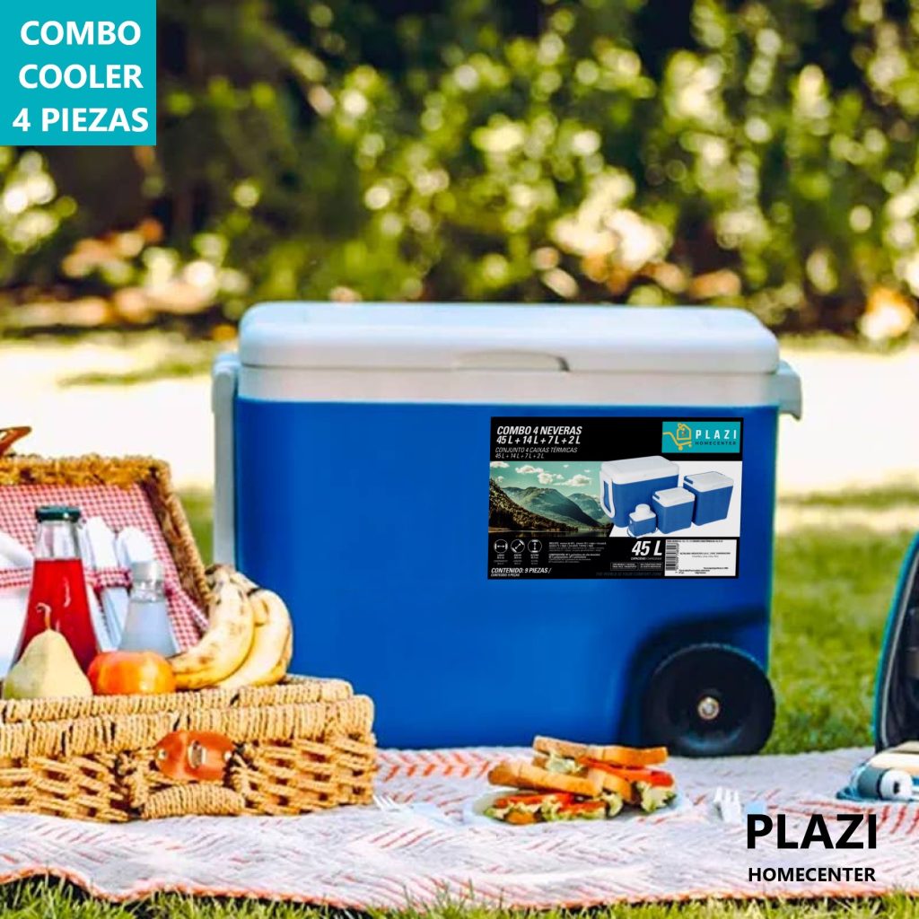 Combo cooler 4 piezas 45L, 14L, 7L y 2L Azul | Plazi Homecenter
