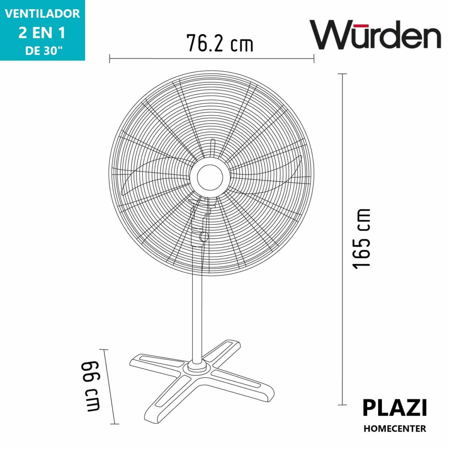 Ventilador Industrial de Pedestal 2 en 1 Wurden | Plazi Homecenter