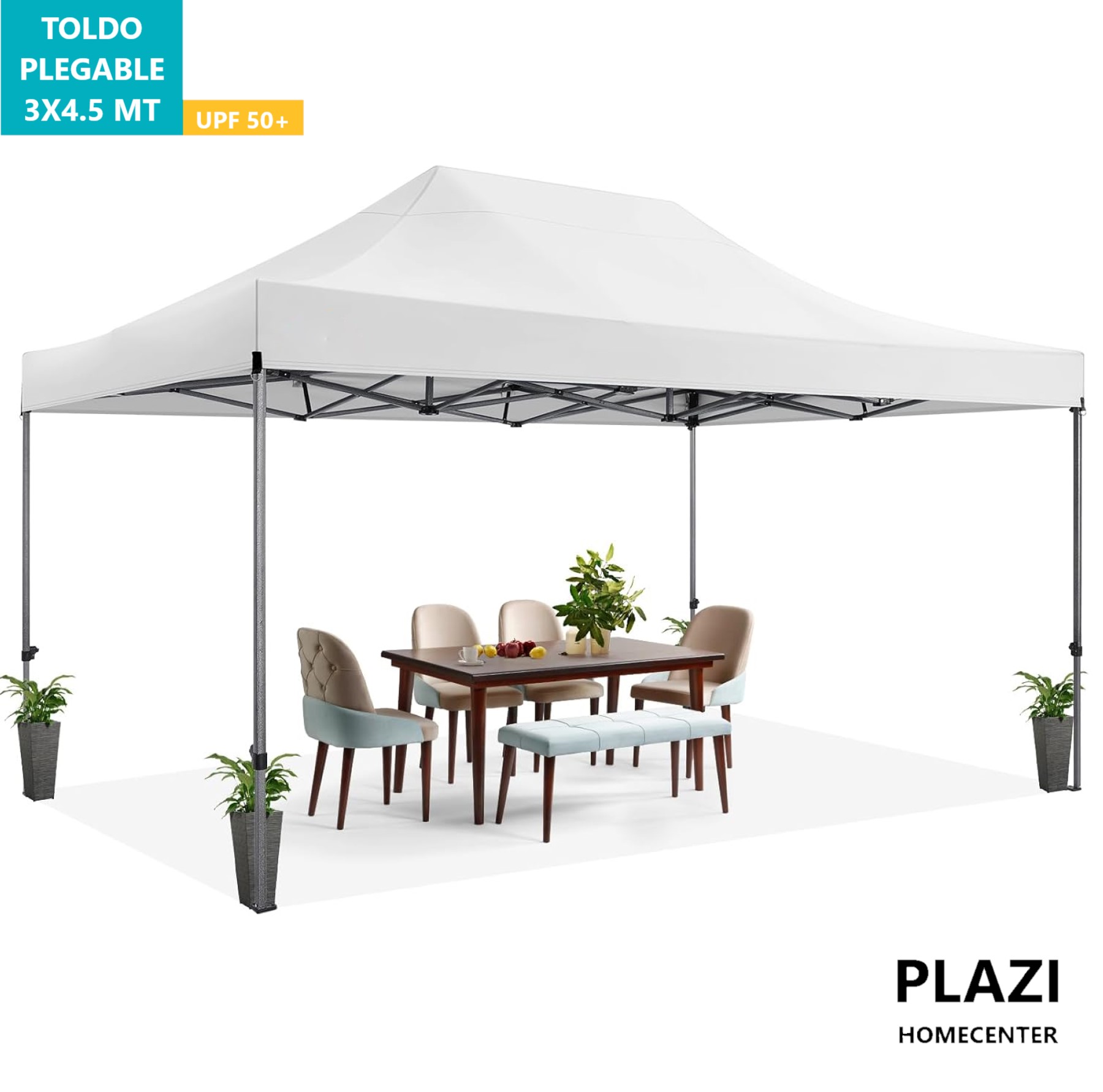 Toldo blanco plegable 3x4.5 mt impermeable UPF 50+ | Protección total ...