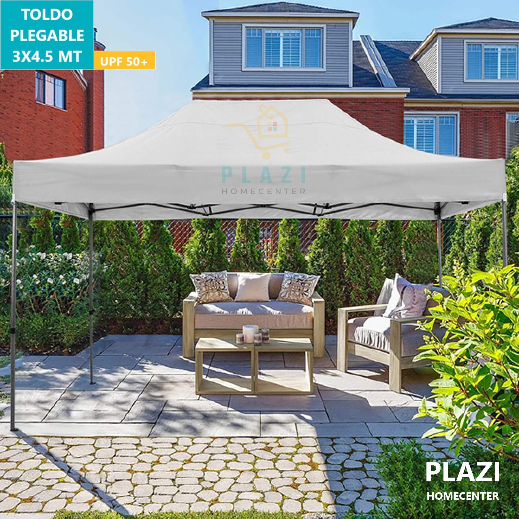 Toldo blanco plegable 3x4.5 mt impermeable UPF 50+ | Protección total ...