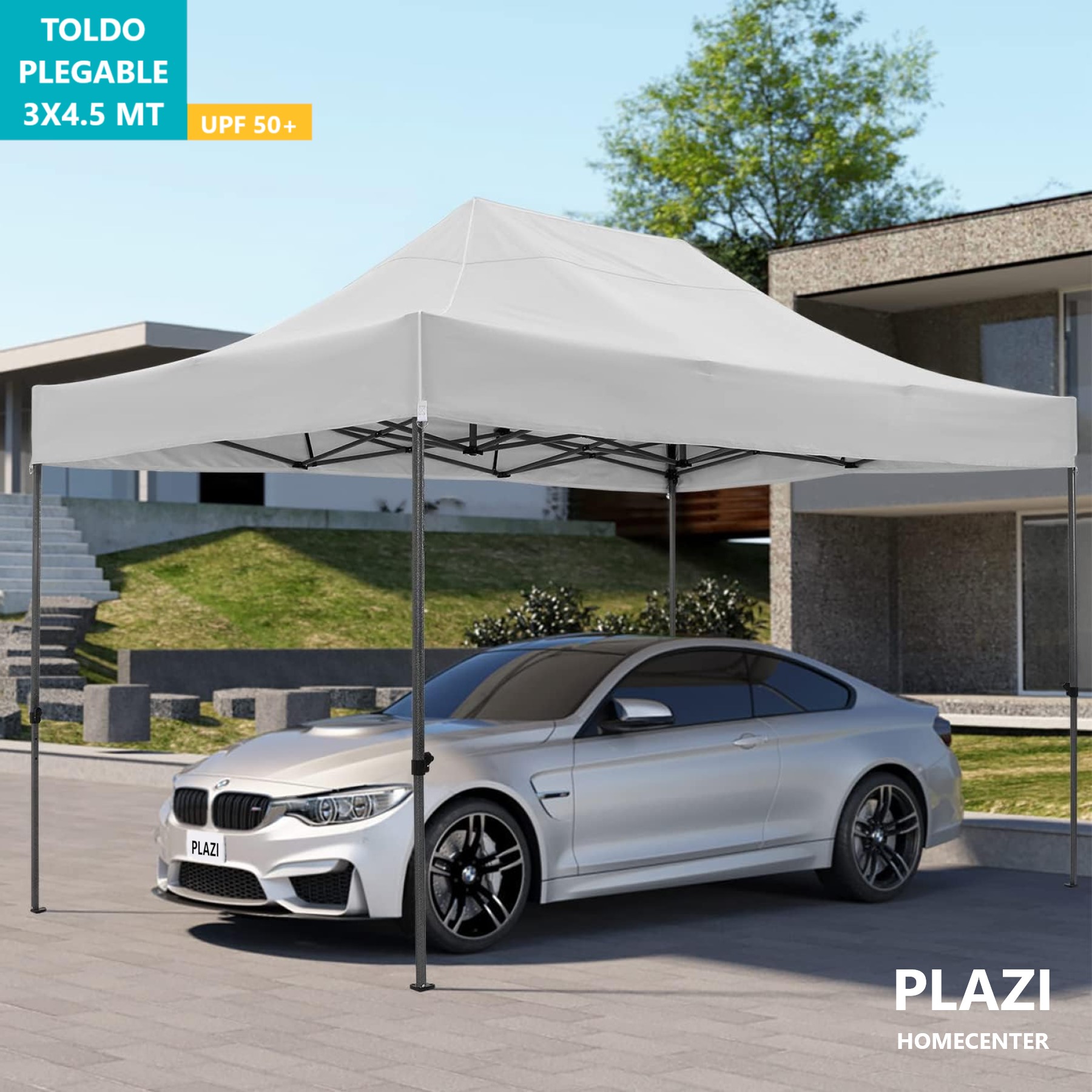 Toldo blanco plegable 3x4.5 mt impermeable UPF 50+ | Protección total ...
